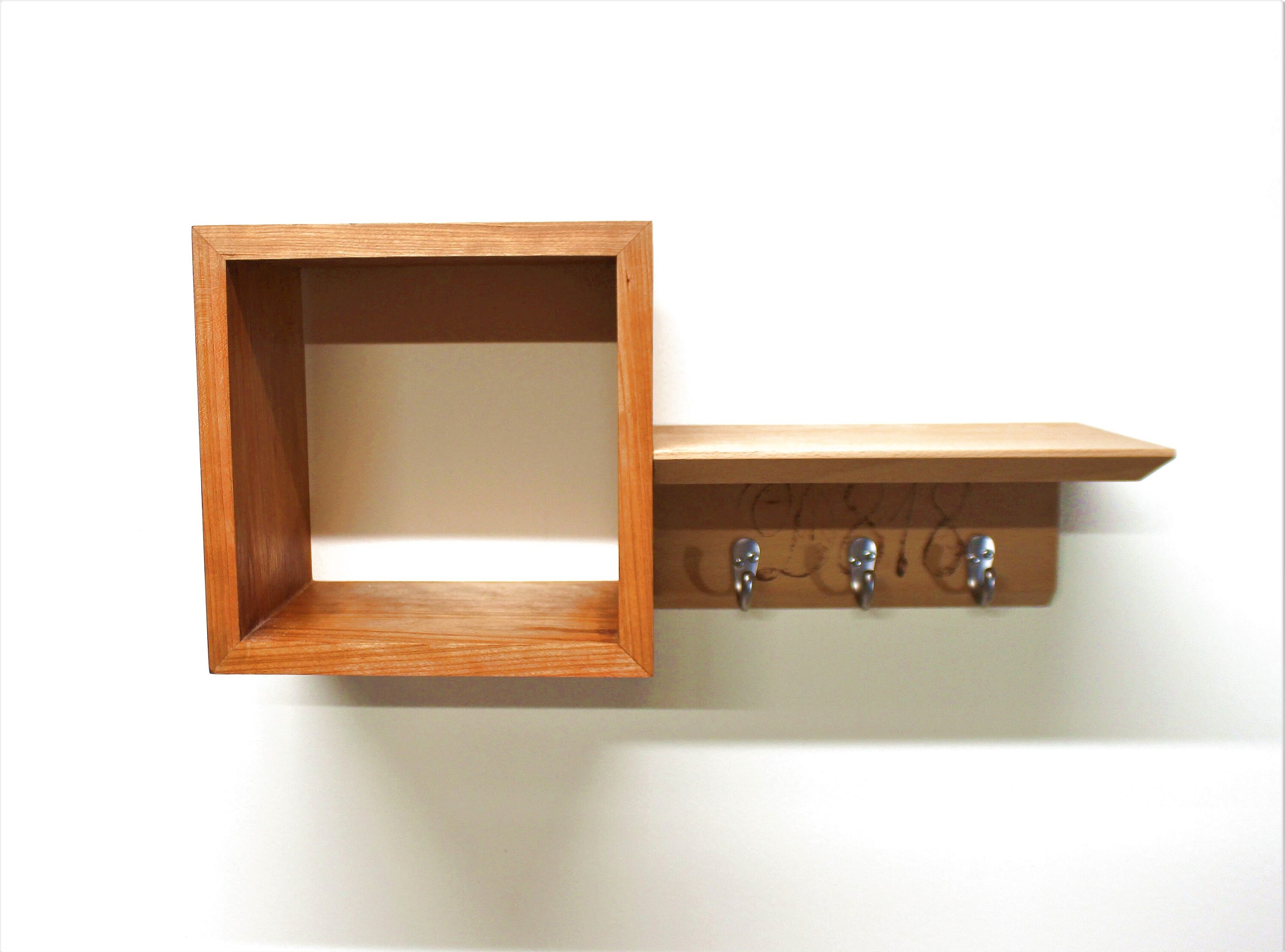 Natural Finish Wooden Floating Shelf with Cubby Hidden Mount | Etsy