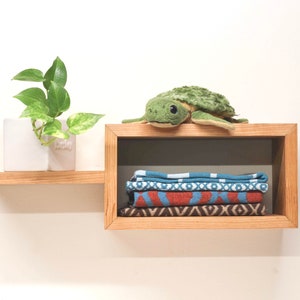 Wood Display Shelf With Cubby, Natural Finish Wooden Floating Shelf ...