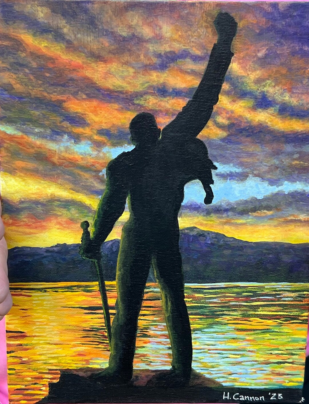 Original Freddie Mercury Montreux Statue at Sunset Acrylic Painting ...