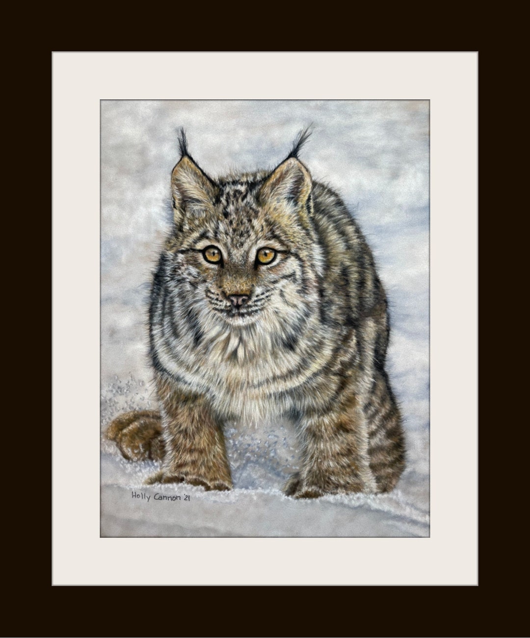 Pastel Painting of Bobcat Snow Day Giclee Print Canvas Print Metal ...