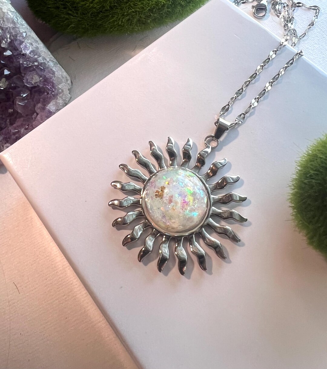 Iridescent Quartz Sun Pendant – Stainless Steel, Positive Energy - Etsy