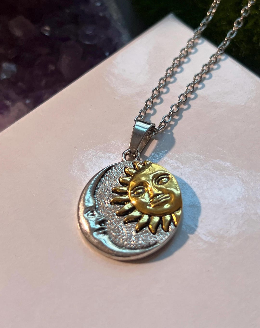 Silver Moon and Gold Sun Celestial Pendant - Celestial Necklace - 90s ...