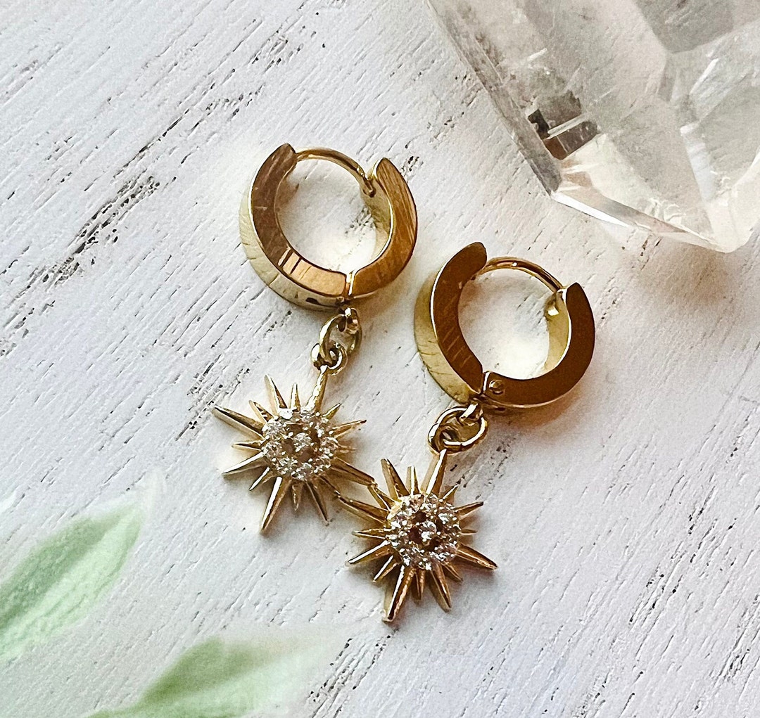 Gold Filled Crystal North Star Chunky Hoop Earrings With Clear Crystals ...