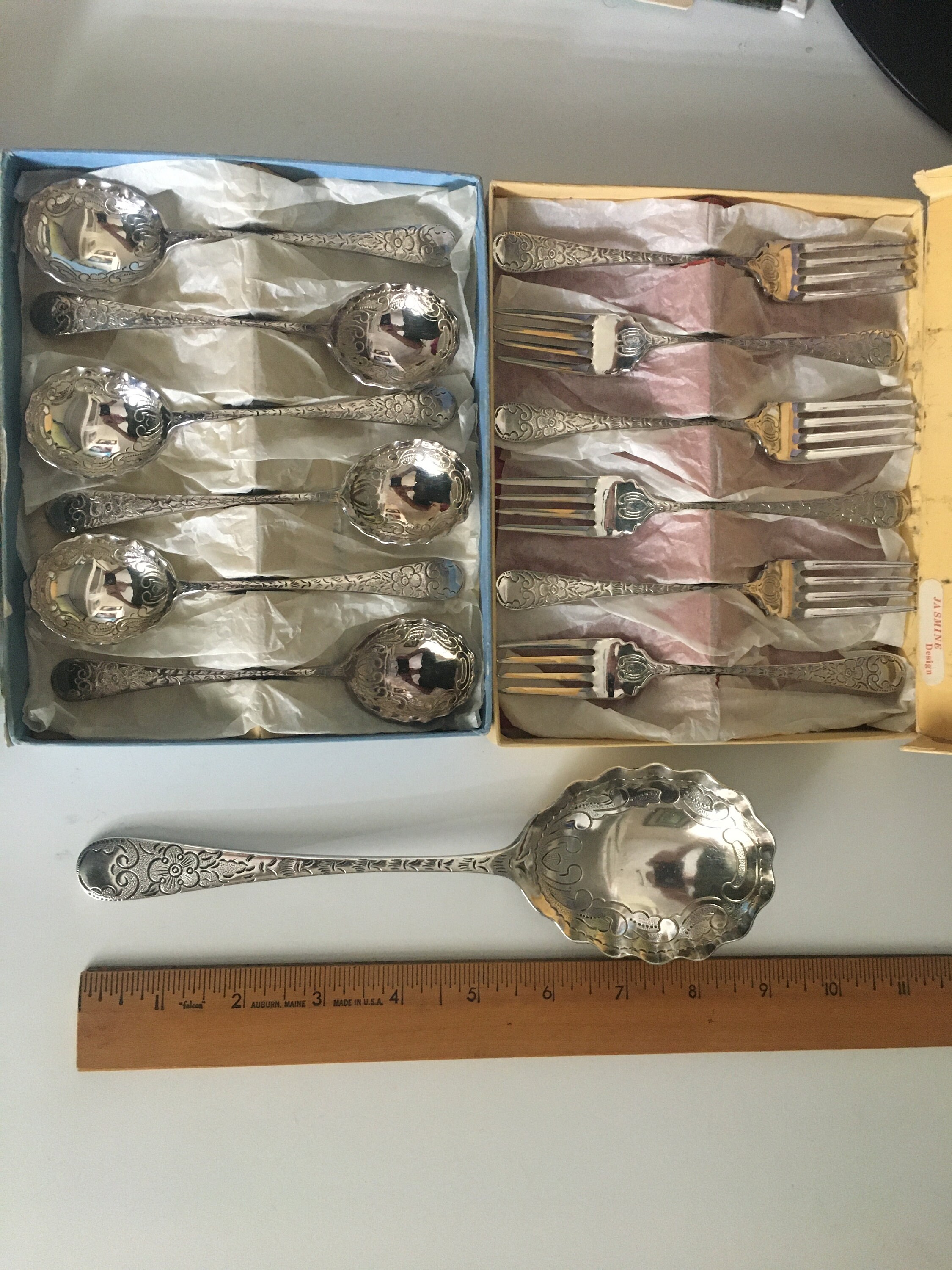 Rodd Jasmine Silver Plated Dessert Spoons and Cake Forks Set of 12 PLUS ...