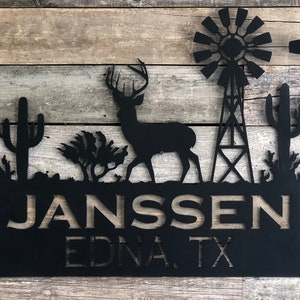 Personalized Ranch Sign Hunting Scene Cactus Deer Hunting Metal Art ...