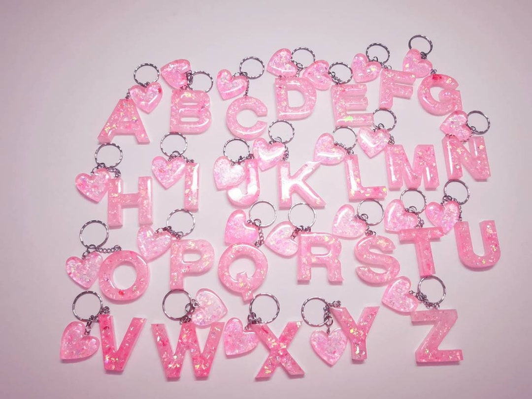 Glitter Pink Resin Alphabet Letter Key Ring With Heart - Etsy