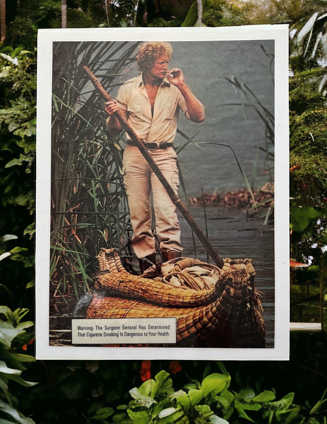 Vtg 80s Camel Cigarette Poster Laminated Print Ad Mustache Man Raft ...