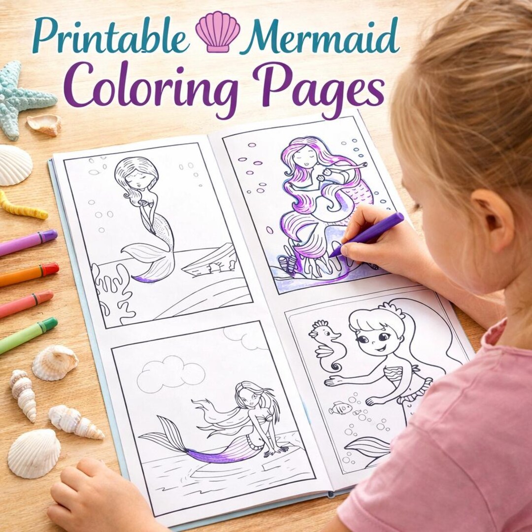 Printable Mermaid Coloring Book for Kids – 25 Cute Ocean Pages ...