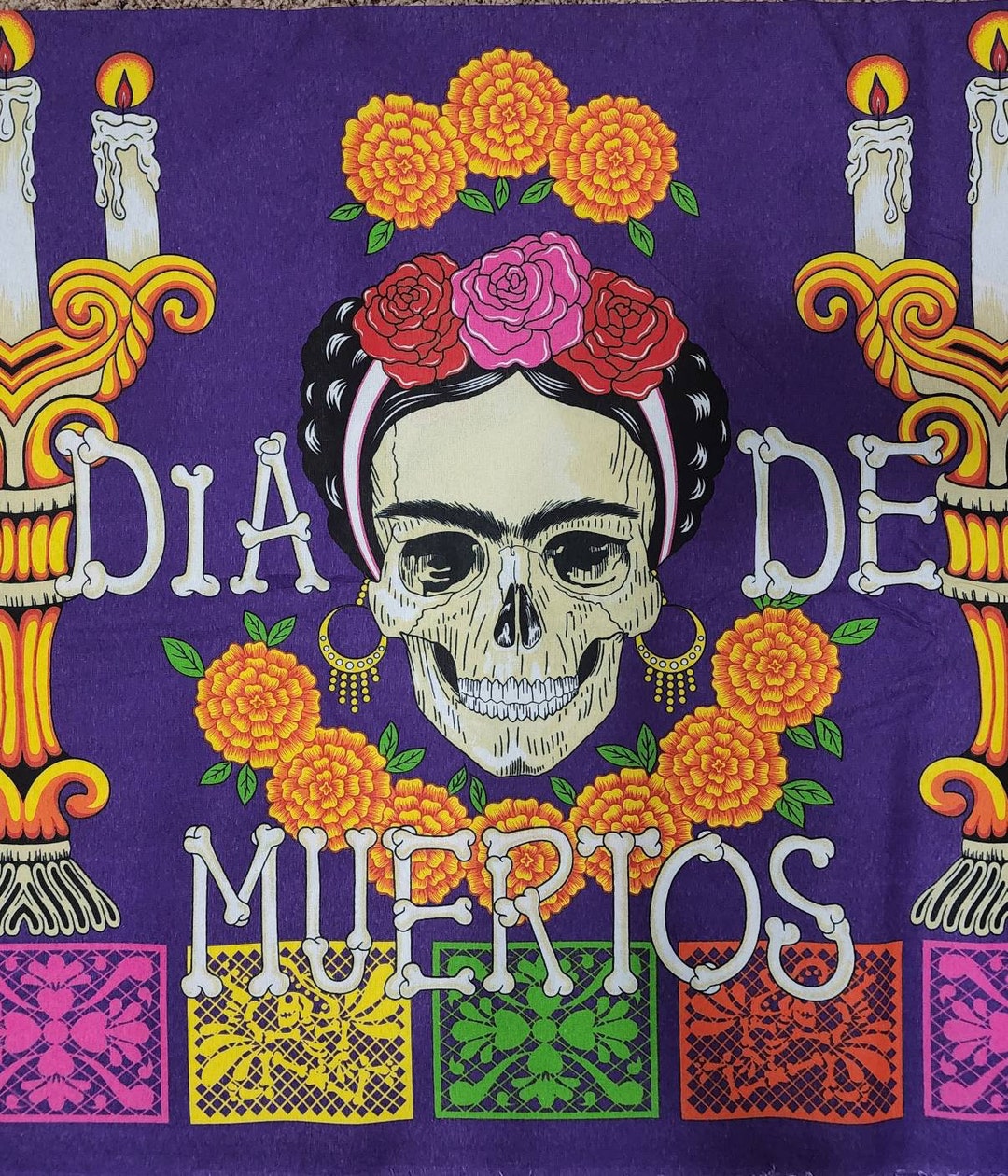 Mexican Fabric. Frida Kahlo Day of the Dead Fabric. Dia De Muertos ...
