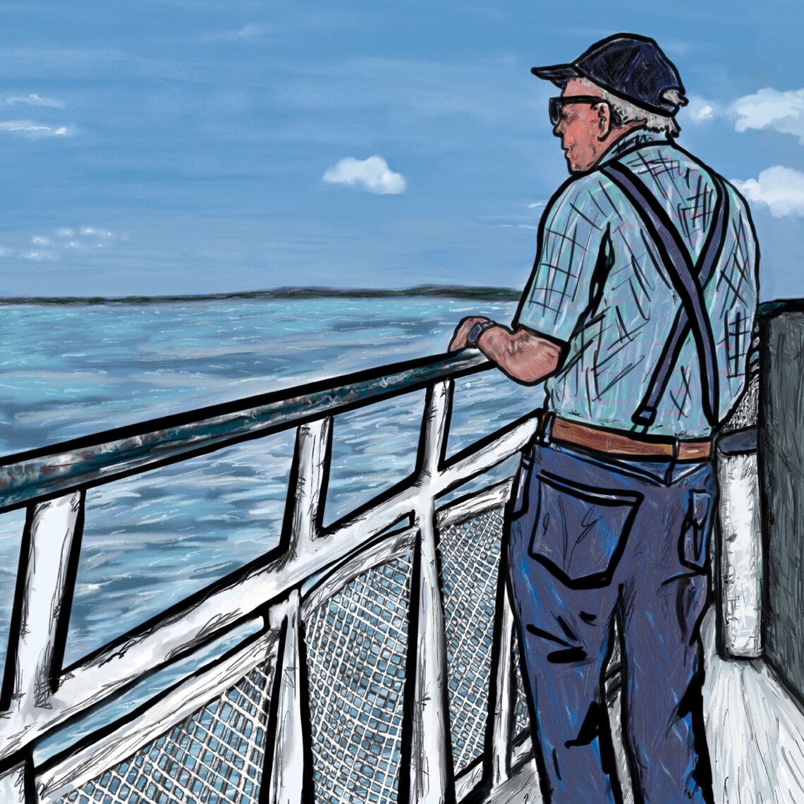 Maine Harbor Ferry Boat Illustration Art Print, Giclee Print, Ocean ...