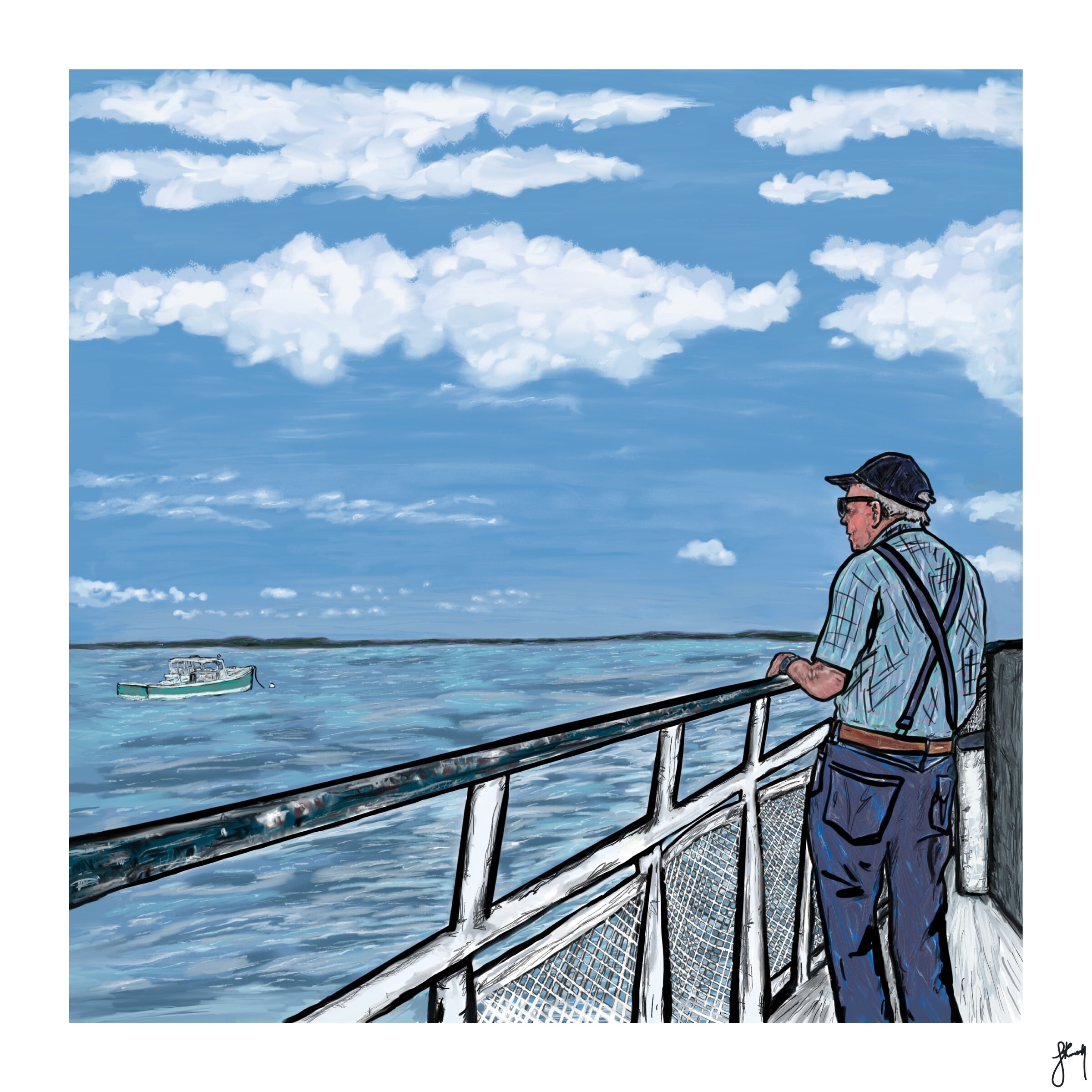 Maine Harbor Ferry Boat Illustration Art Print Giclee Print | Etsy