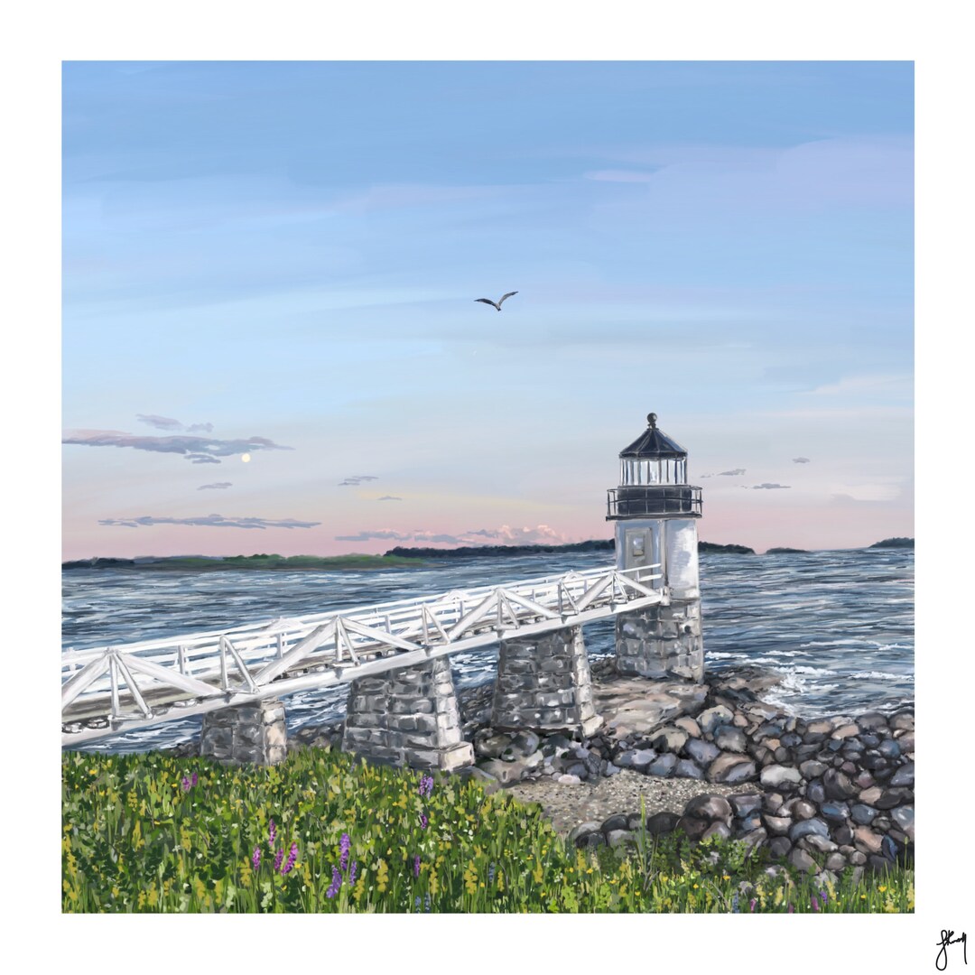 Marshal Point Lighthouse at Sunset Giclee Art Print, Maine Lighthouse ...