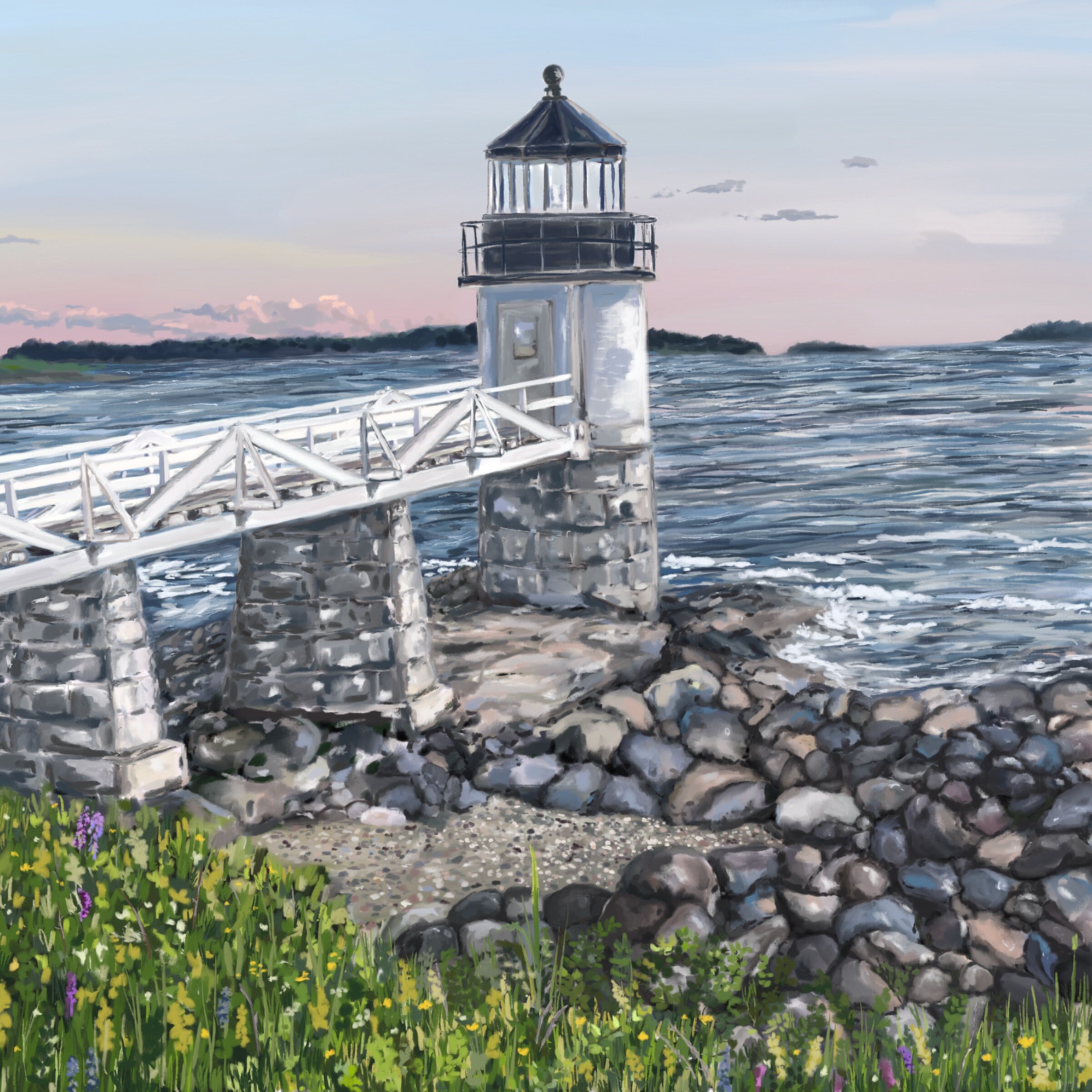 Marshal Point Lighthouse at Sunset Giclee Art Print, Maine Lighthouse ...