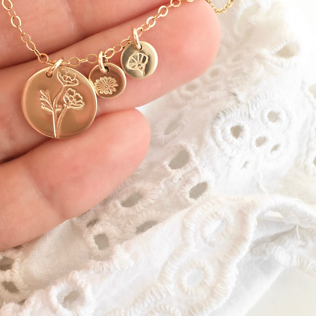 Birth Flower Necklace | Big & Little Disc Necklace | Family Necklace ...