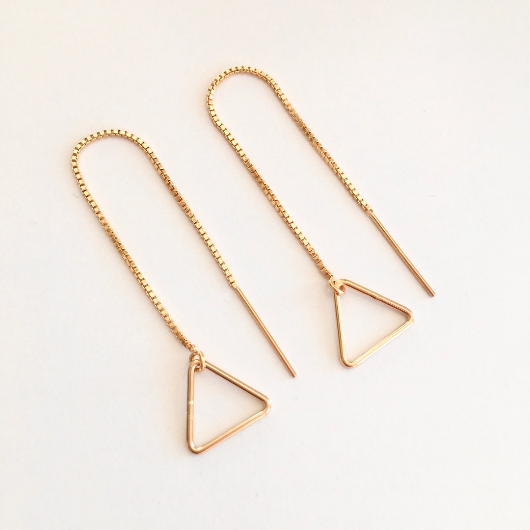 Gold Triangle Threader Earrings 14k Gold Filled Long Dangle Earrings ...