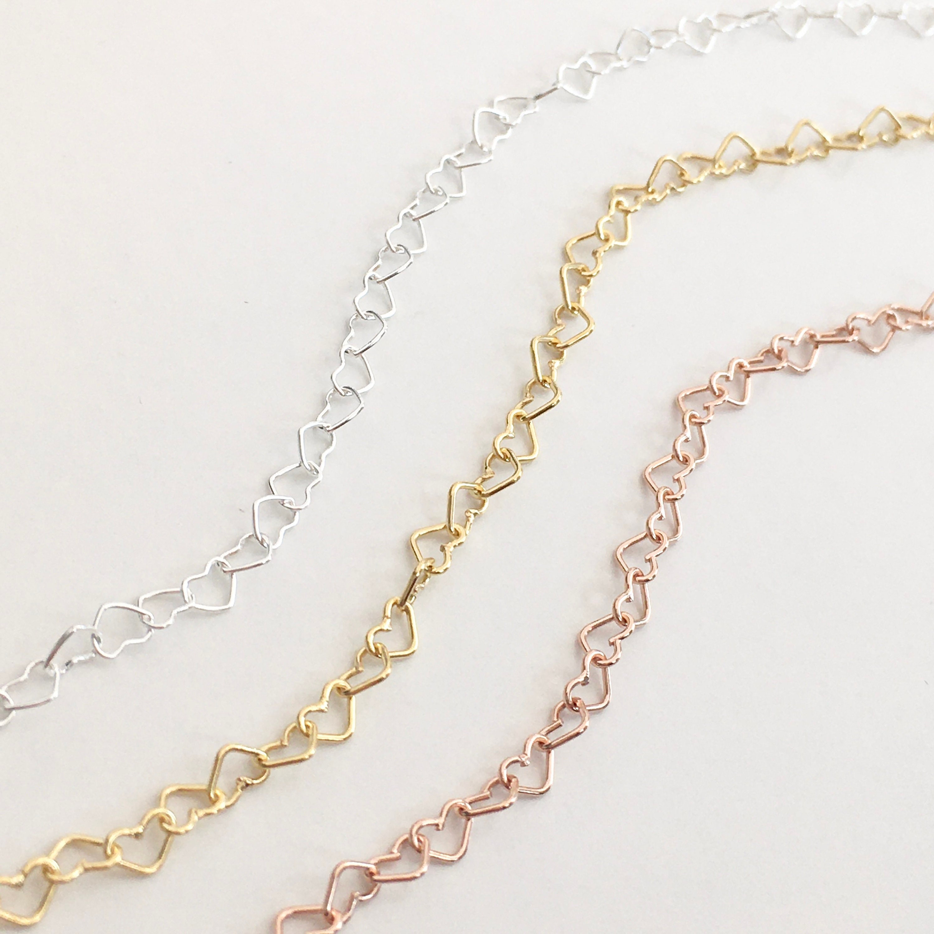 Linked hearts choker necklace womens layering necklace gift sterling silver gold filled rose gold filled jewelry friendship 3mm Etsy