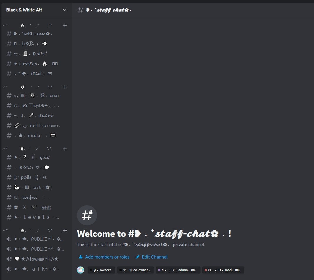 Alternative Font Discord Server Template, Cute BLACK & WHITE Discord ...