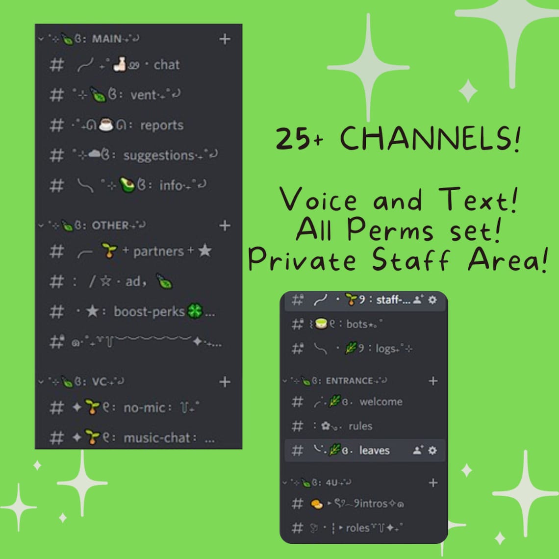 Cute Kawaii Green Aesthetic Discord Server Template | INSTANT DOWNLOAD ...