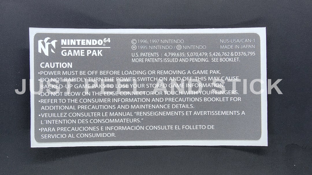 N64 Back Label Glossy Replacement Label Decal Sticker Nintendo Choose ...