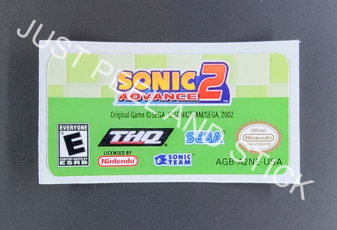 GBA Sonic Advance 2 Replacement Label Decal Glossy Finish Sticker Two ...