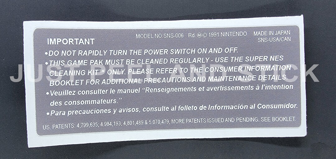 SNES Back Label Glossy Paper Replacement Label Decal Sticker Nintendo ...