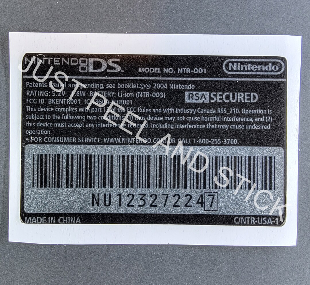 Gameboy DS System Back Label Reproduction Replacement Decal Sticker ...