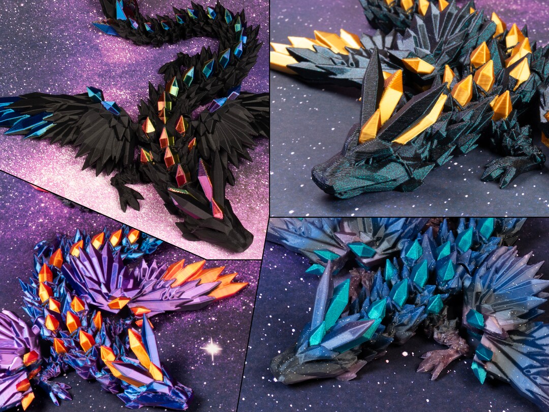 3D Printed Winged Crystal Dragon Articulated Premium Multicolor - Etsy