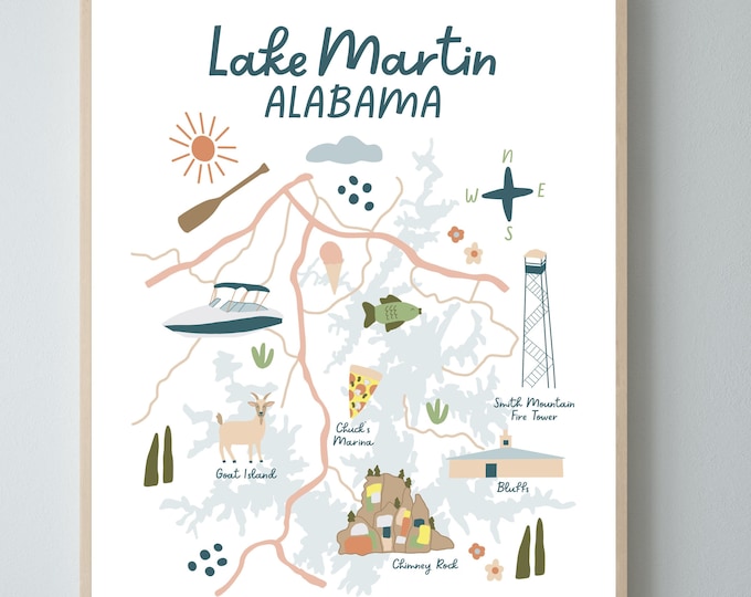 Lake Martin Alabama Map Print | Illustrated City Map - Etsy