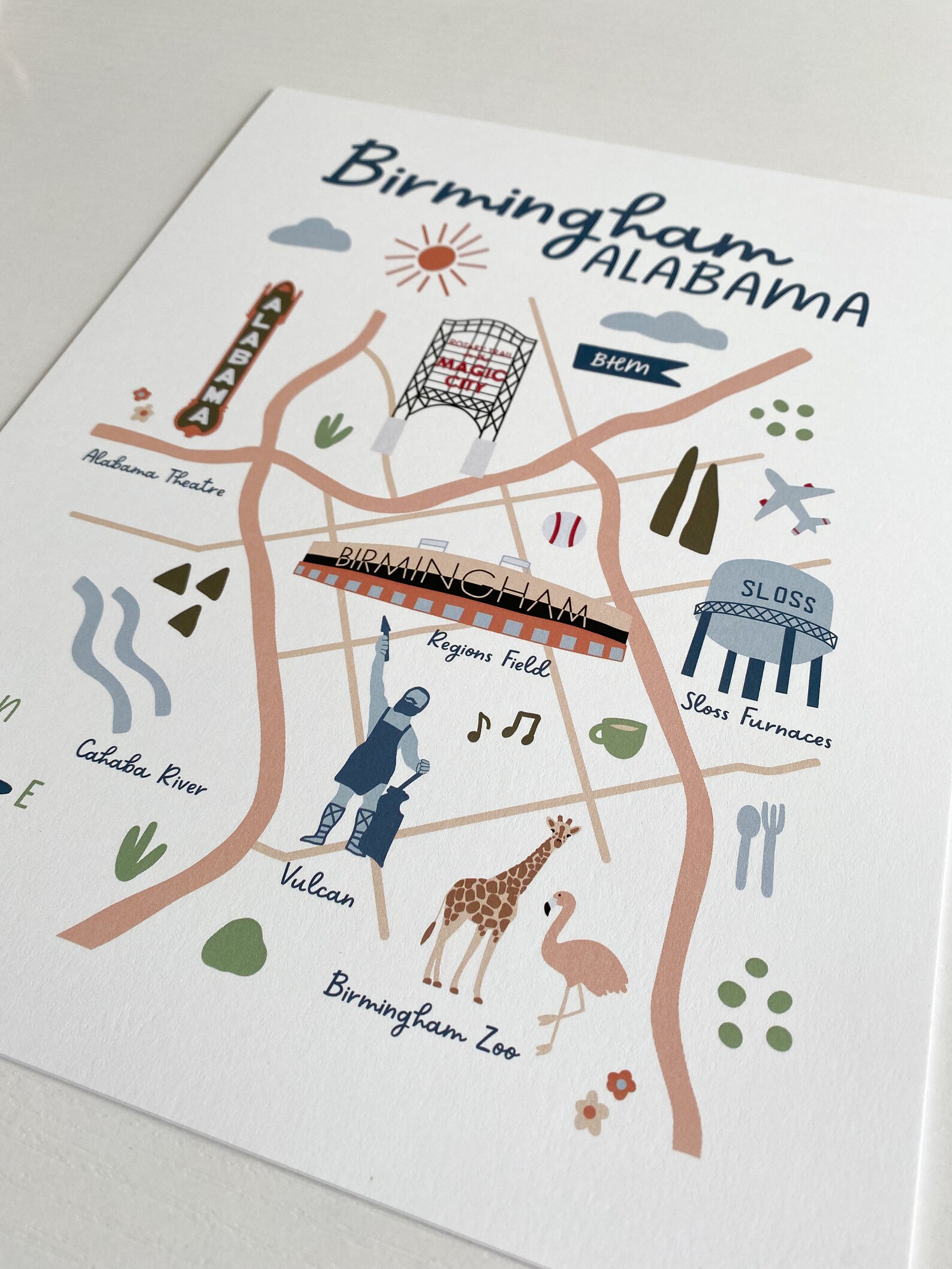 Birmingham Alabama Map Print Illustrated City Map - Etsy