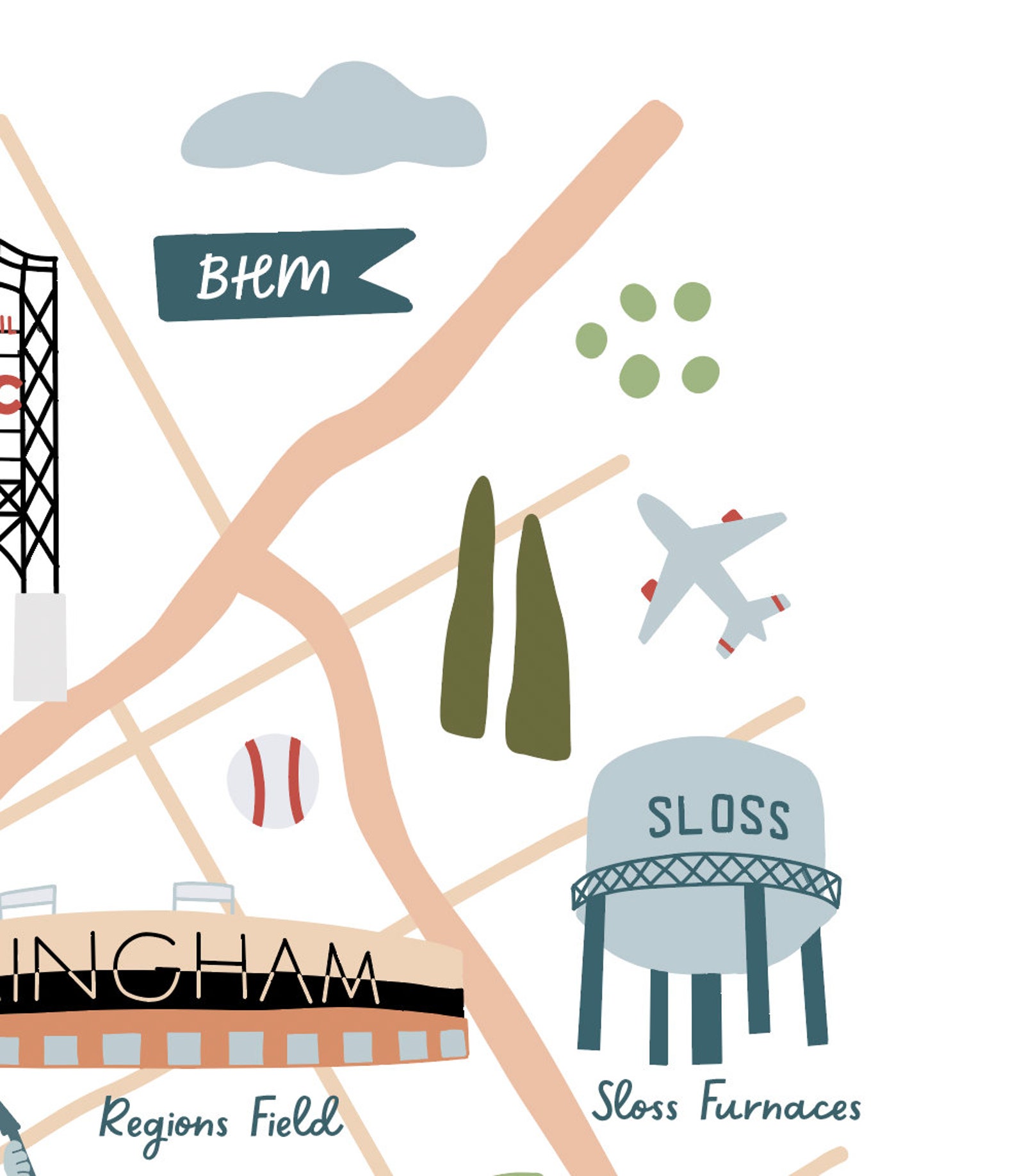 Birmingham Alabama Map Print Illustrated City Map - Etsy