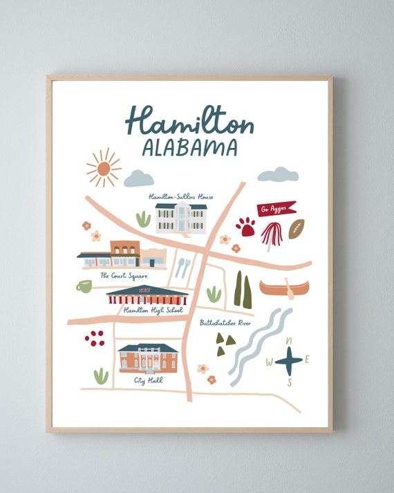 Hamilton Alabama Map Print Illustrated City Map - Etsy