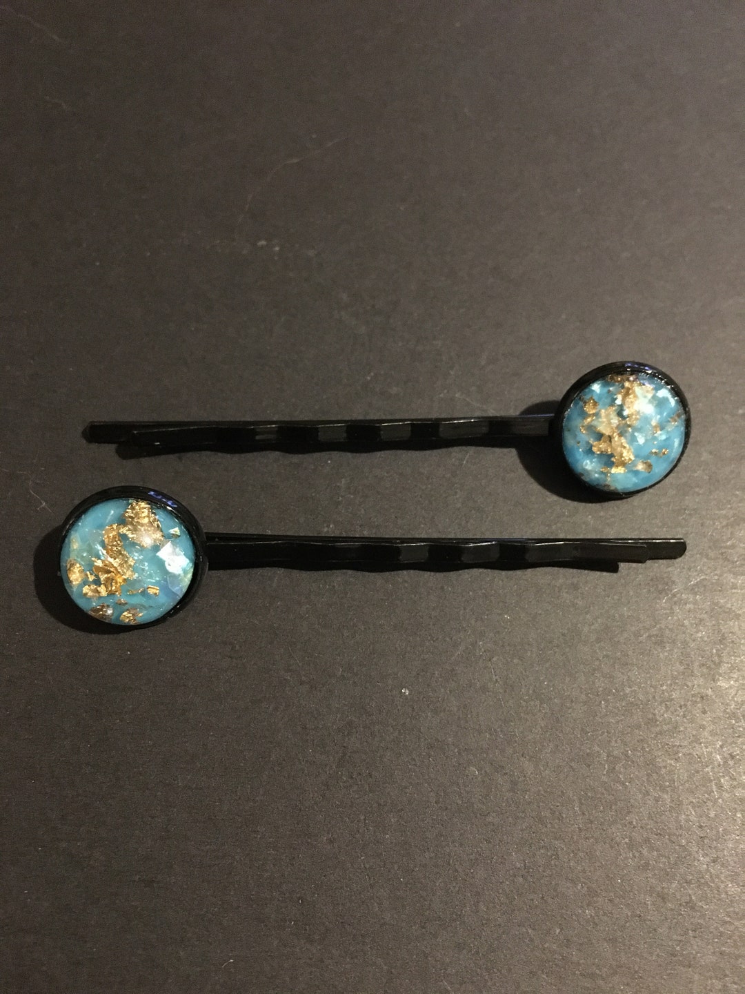 Pretty Light Blue Resin Gem Hair Pins Sold in Pairs Black Enamel ...