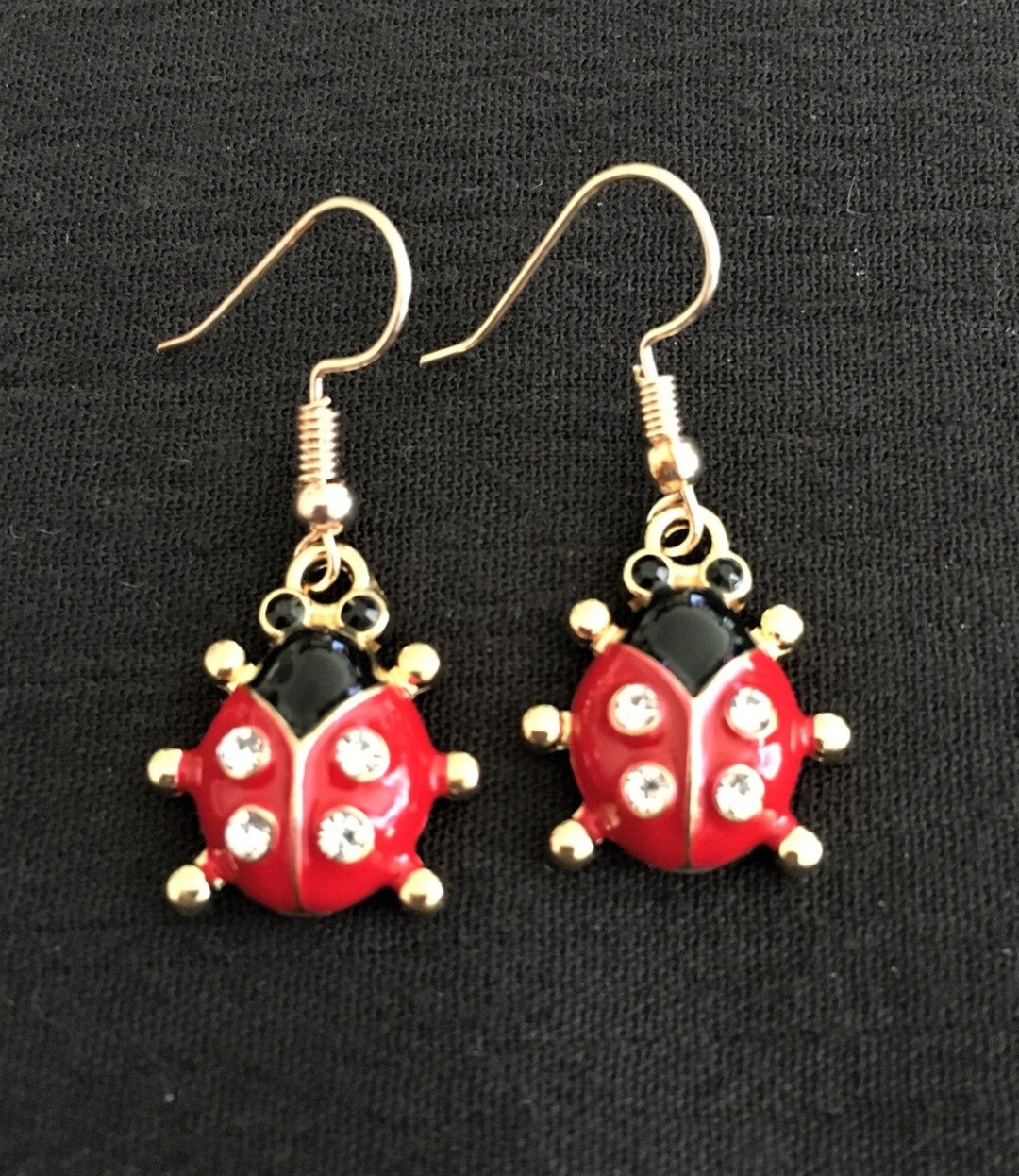 Ladybug With Rhinestones Dangle Earrings - Gold Plate - Etsy