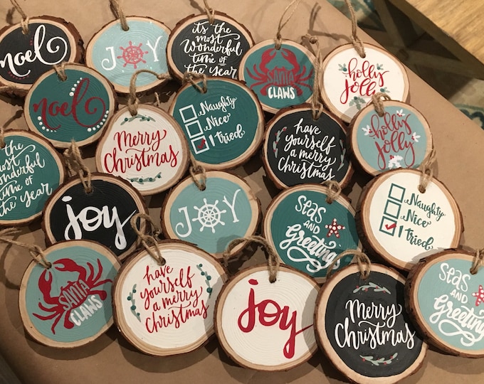Wood Slice Christmas Ornament -hand Painted - Gift Tags - Tree Slice ...