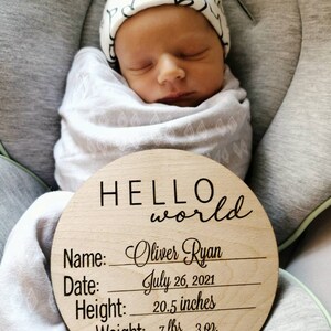 Hello World Nursery Sign, Birth Announcement, Baby Photo Prop, Baby ...