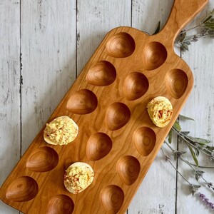 Deviled Egg Serving Tray With Handle - Handcrafted Wood Serving Tray - Unique Egg Platter With ...