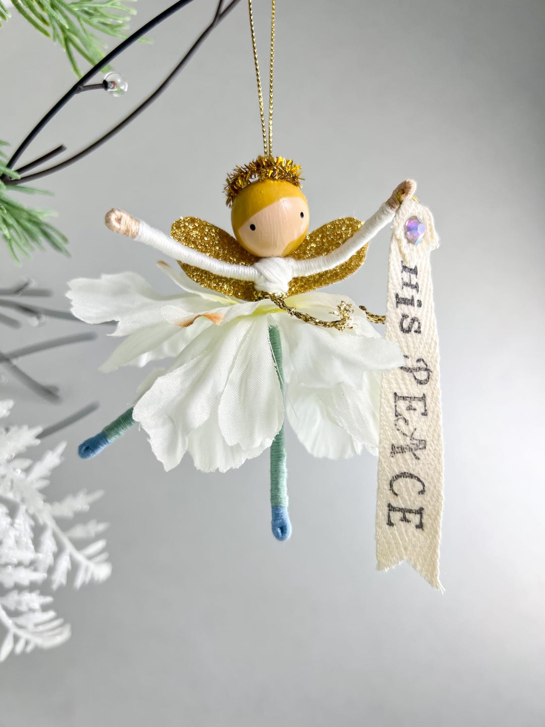 Handmade Flower Angel Ornament With Peace Tag, Add Personalized Name or ...