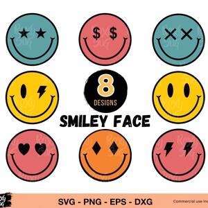 Smiley Face outline svg, Retro 70s Smiley Face SVG, Retro Smiley Face ...