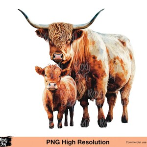 Cow and Calf Png File Watercolor Highland Cow Watercolor Cow - Etsy