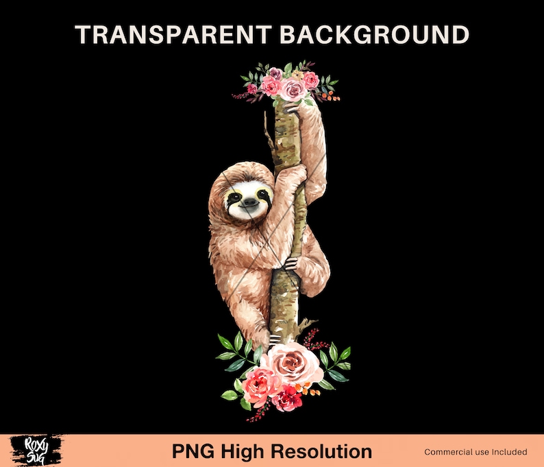 Sloth on Tree With Flowers Png Sublimation Designs Downloads - Etsy