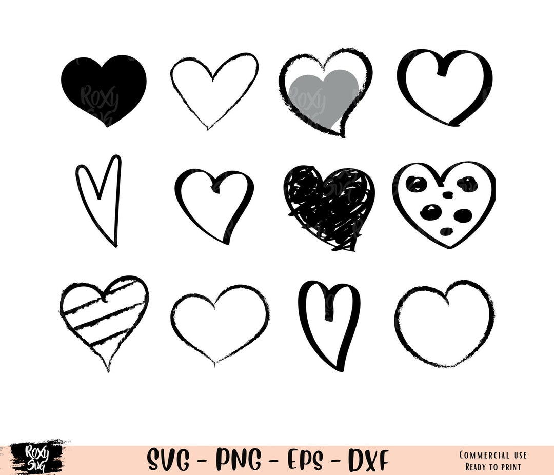 Hearts Svg, Hand Drawn Hearts Svg, Hearts Clipart, Valentine Svg, Heart ...