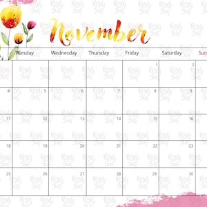 Calendar 2019, Floral Calendar Printable, Printable Calendar 2019 ...