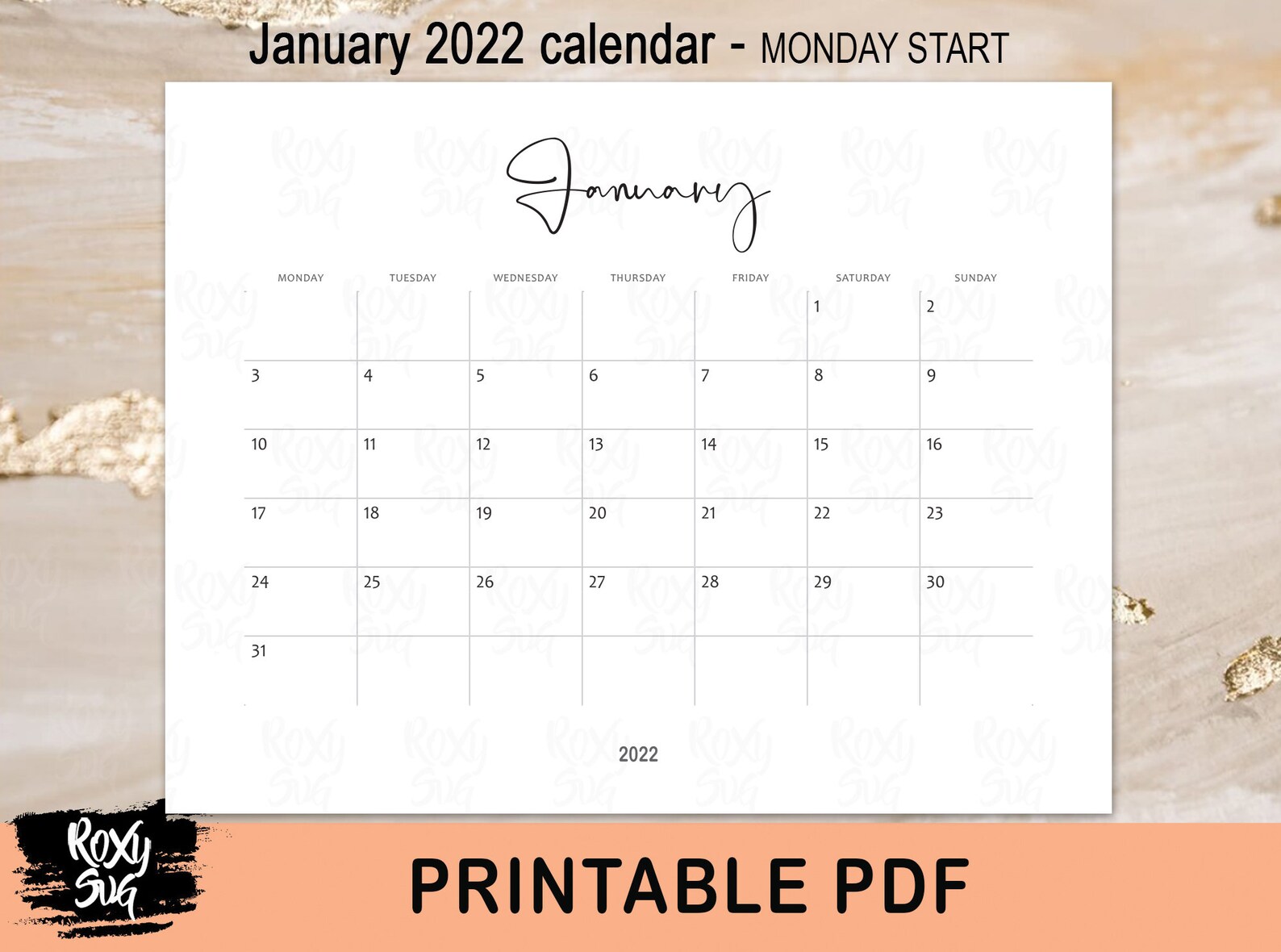 January 2022 Calendar Printable January Calendar Printable - Etsy