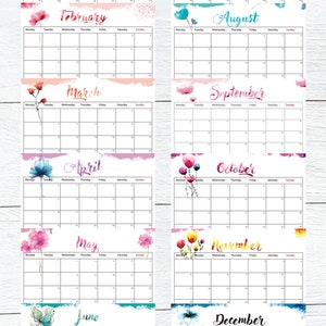 Calendar 2019, Floral Calendar Printable, Printable Calendar 2019 ...
