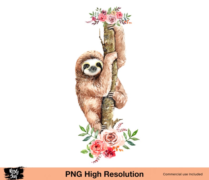 Sloth on Tree With Flowers Png Sublimation Designs Downloads - Etsy