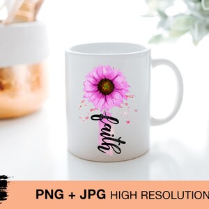 Pink Daisy Faith Cross, Sublimation Designs, Faith Clipart, Watercolor ...