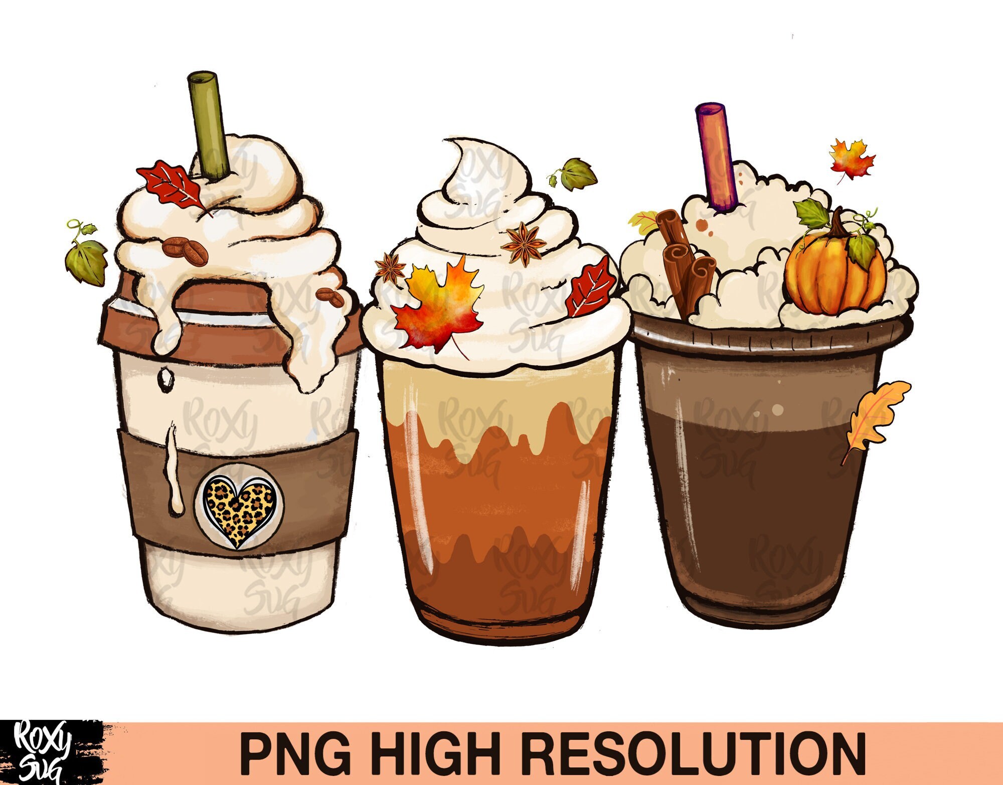 Fall Coffee Drink Png Iced Latte Png Orange Pumpkin Latte - Etsy