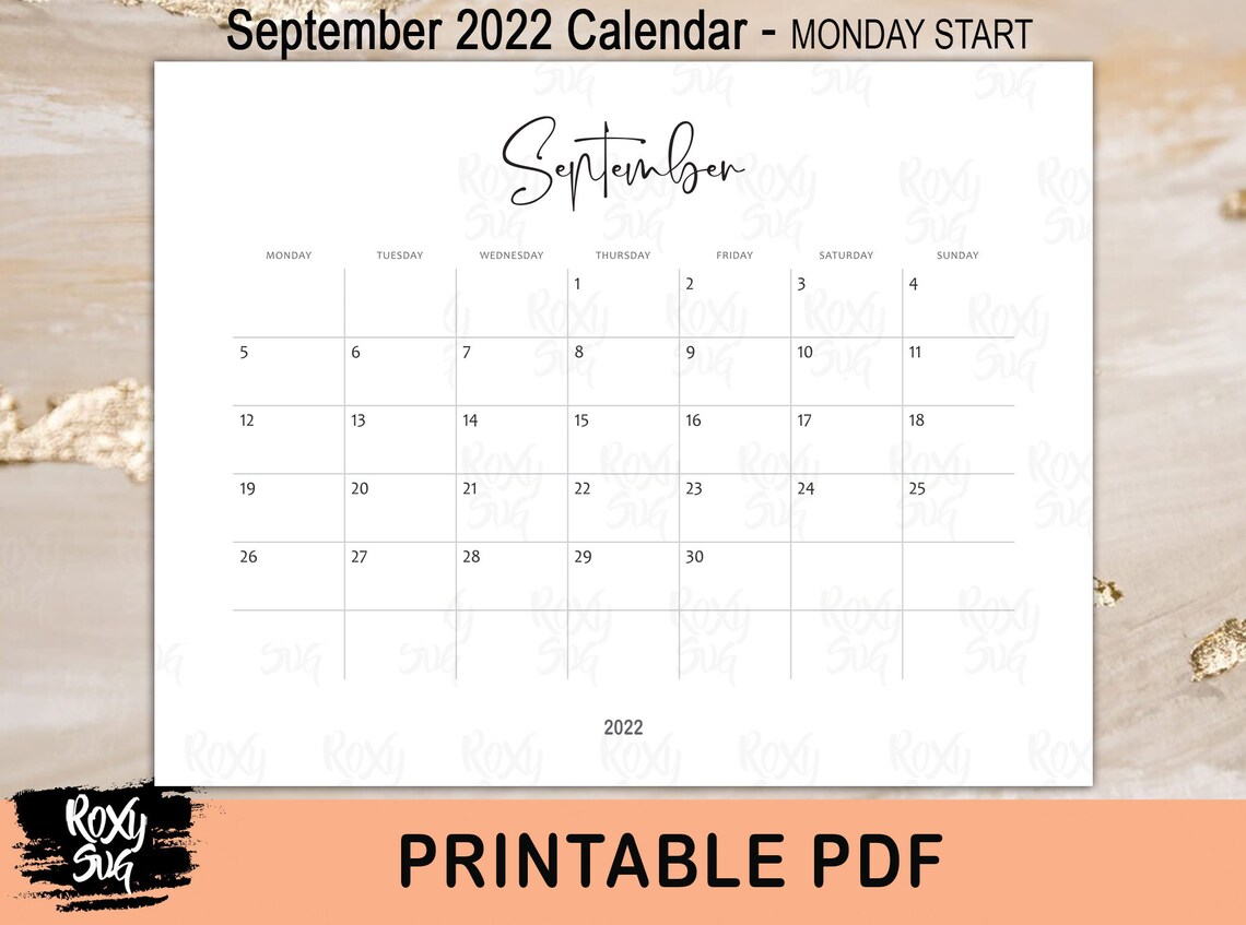 September 2022 Calendar Printable September Calendar Pdf - Etsy