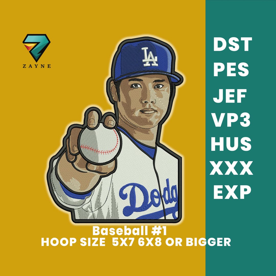 Baseball #1 Embroidery File 5x7, 6x8, 7x9 Dst,pes,jef,vp3,hus,xxx,exp ...