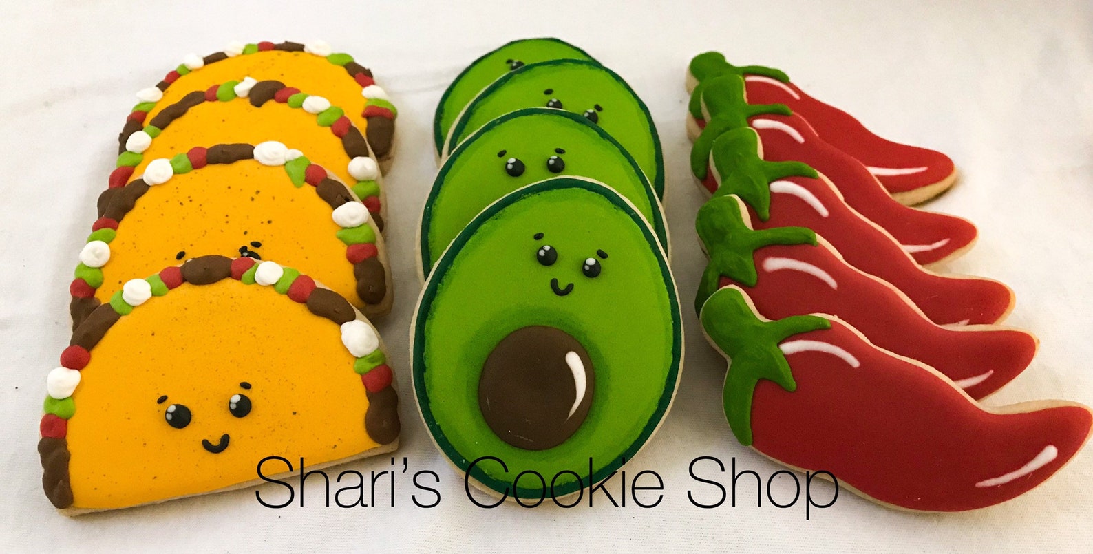 Cute Taco Party Sugar Cookies tacos Avocados Chili Peppers - Etsy